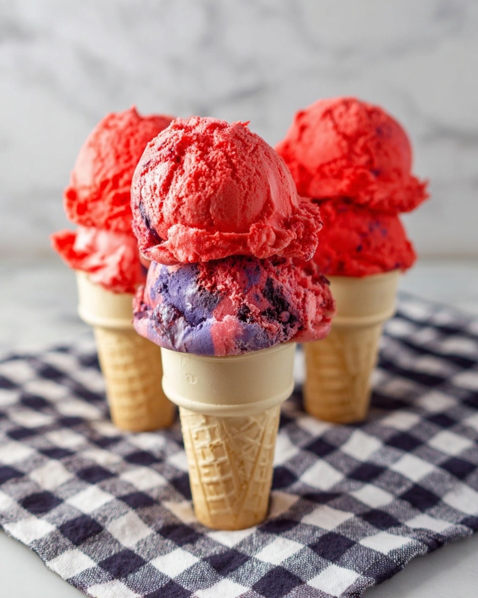 Red and Blue Ice Cream with Marbled Effect – Colorful Summer Treat