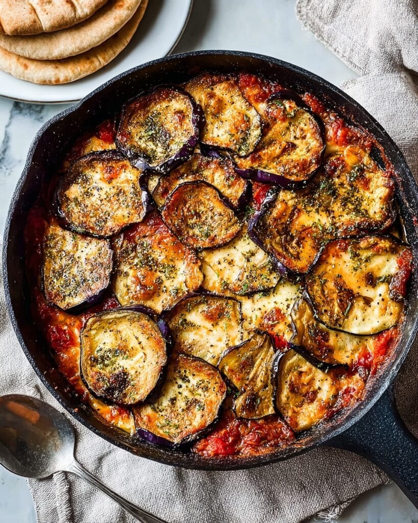 Aubergine, Halloumi & Harissa Skillet Bake | Flavorful Veggie Dish