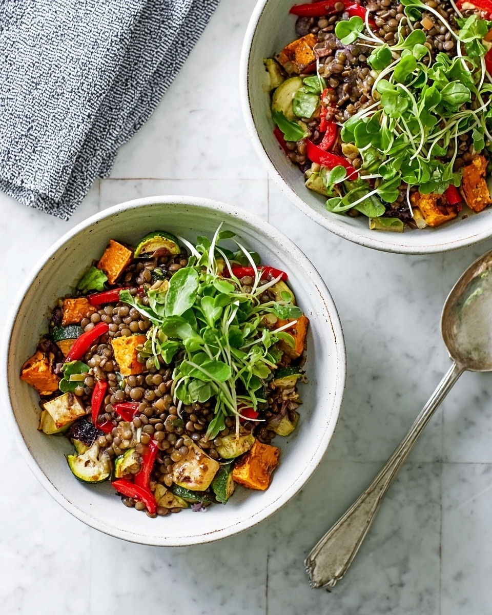 Puy Lentils with Smoked Tofu and Roasted Red Pepper - Delicious & Quick