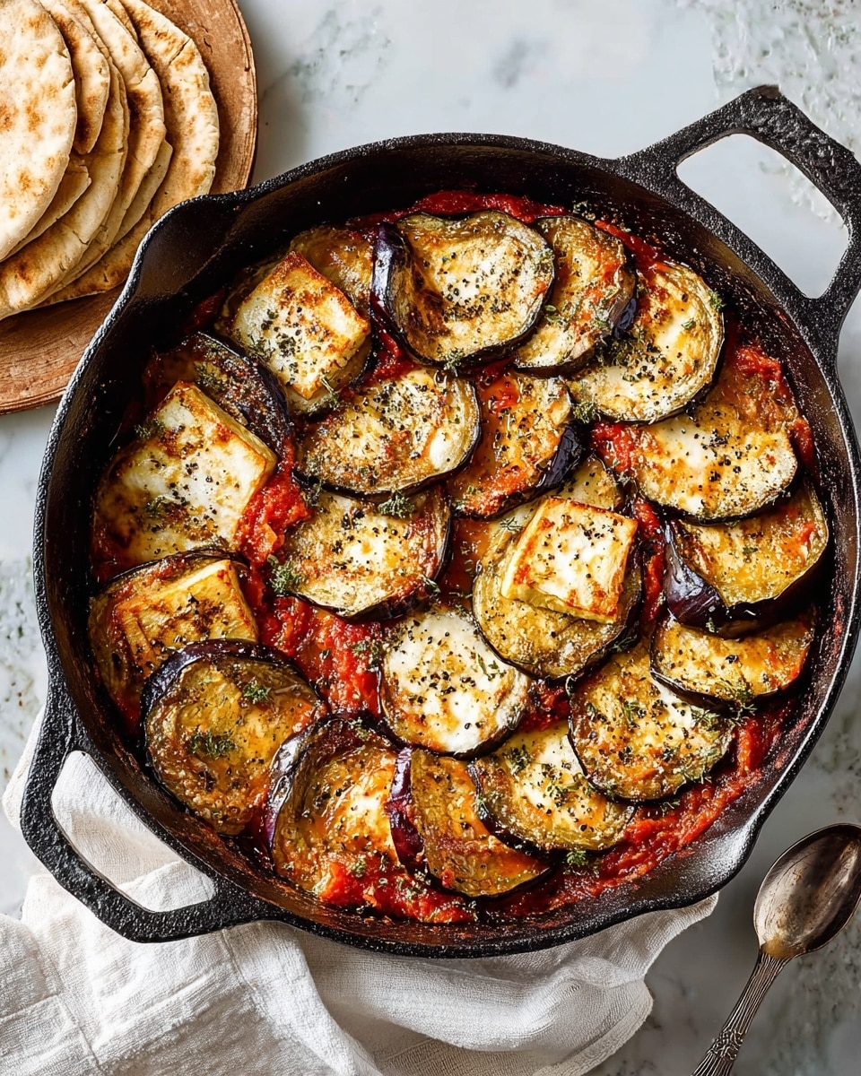 Aubergine, Halloumi & Harissa Skillet Bake | Flavorful Veggie Dish